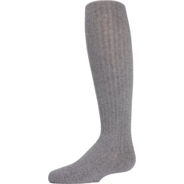 MEMOI Ribbed Cotton Tights - Lt Gray Heather