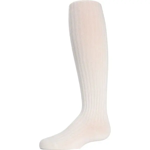 MEMOI Ribbed Cotton Tights - Winter White