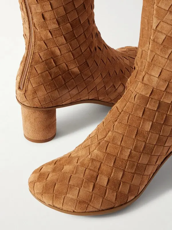 Bottega Veneta Atomic Intrecciato Suede Knee Boots - Brown