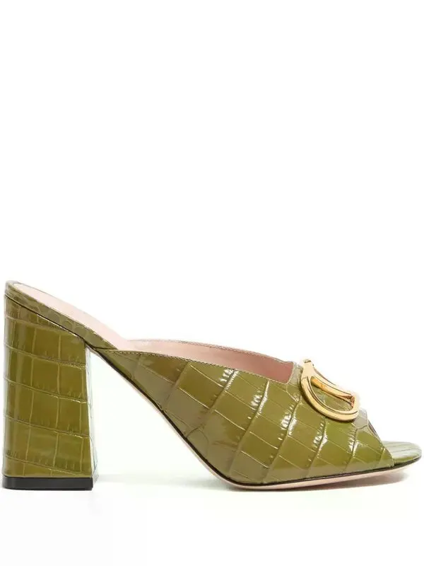 Valentino Garavani Vlogo Crocodile-effect Block Heel Sandals - Green