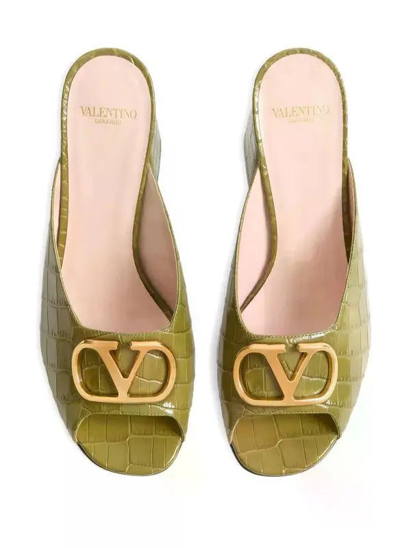 Valentino Garavani Vlogo Crocodile-effect Block Heel Sandals - Green