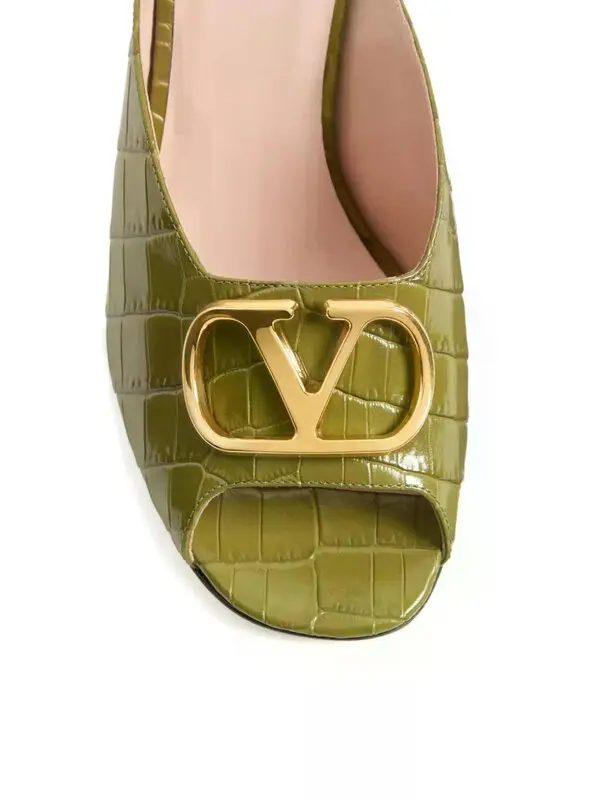 Valentino Garavani Vlogo Crocodile-effect Block Heel Sandals - Green