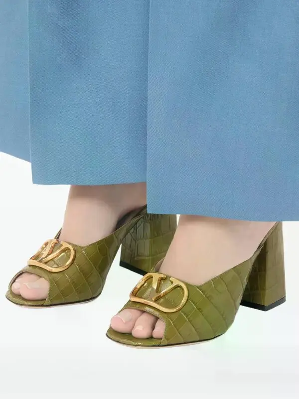 Valentino Garavani Vlogo Crocodile-effect Block Heel Sandals - Green