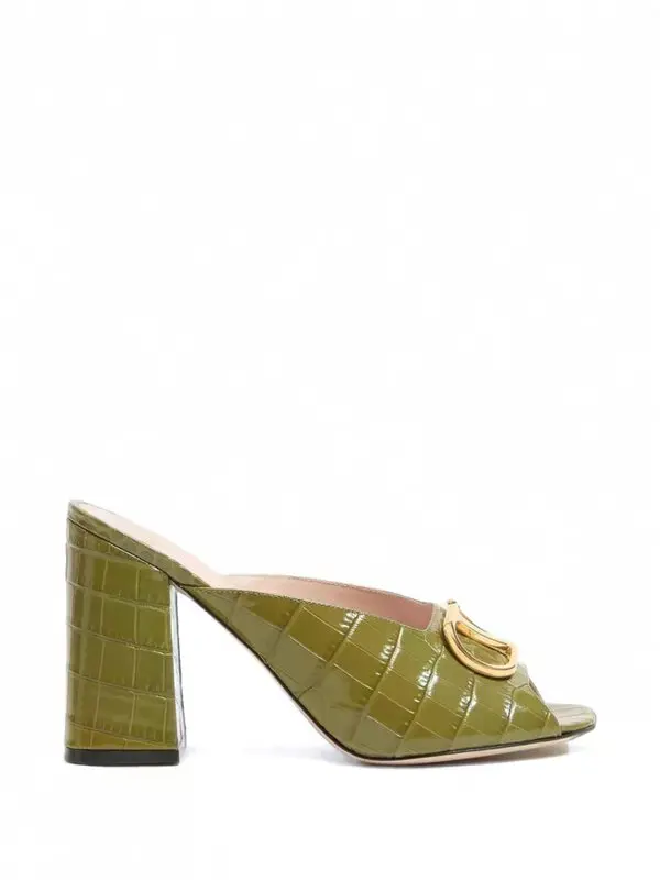 Valentino Garavani Vlogo Crocodile-effect Block Heel Sandals - Green