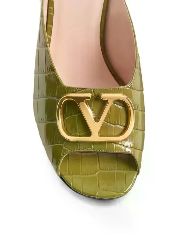 Valentino Garavani Vlogo Crocodile-effect Block Heel Sandals - Green