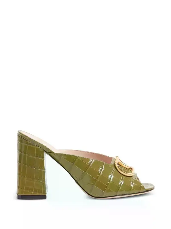 Valentino Garavani Vlogo Crocodile-effect Block Heel Sandals - Green