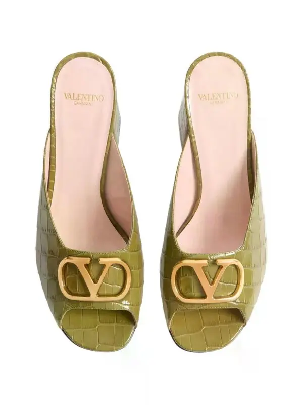 Valentino Garavani Vlogo Crocodile-effect Block Heel Sandals