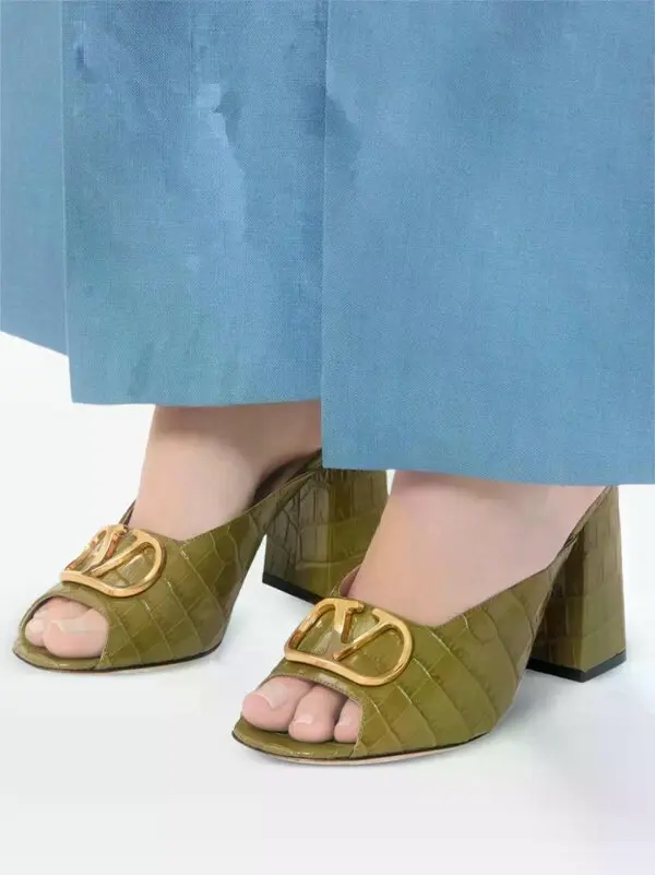 Valentino Garavani Vlogo Crocodile-effect Block Heel Sandals