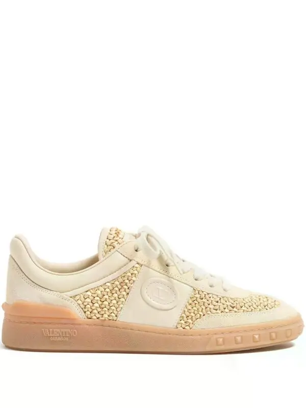 Valentino Garavani Upvillage Sneakers In Woven Raffia And Nappa Calfskin - Neutrals