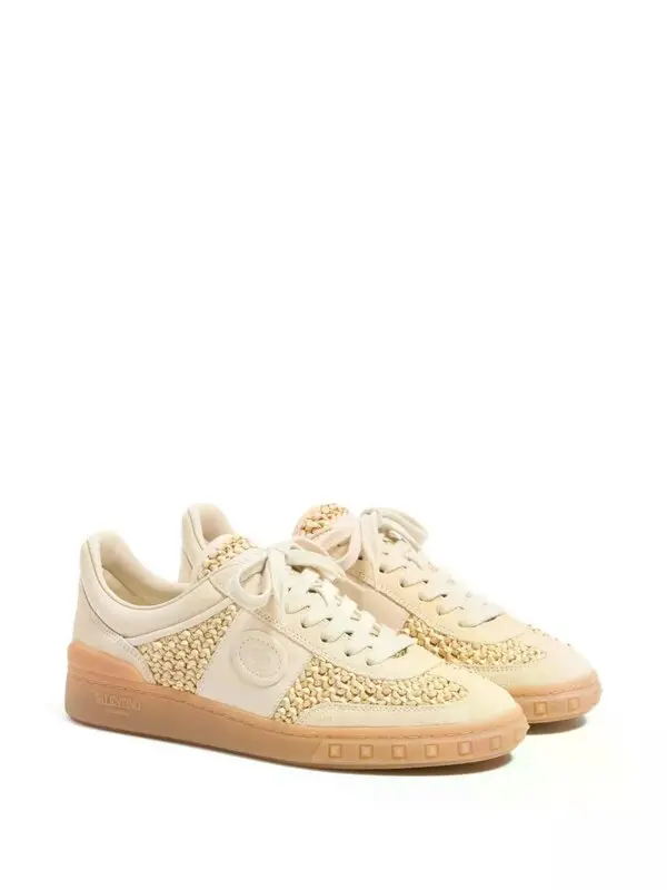 Valentino Garavani Upvillage Sneakers In Woven Raffia And Nappa Calfskin - Neutrals