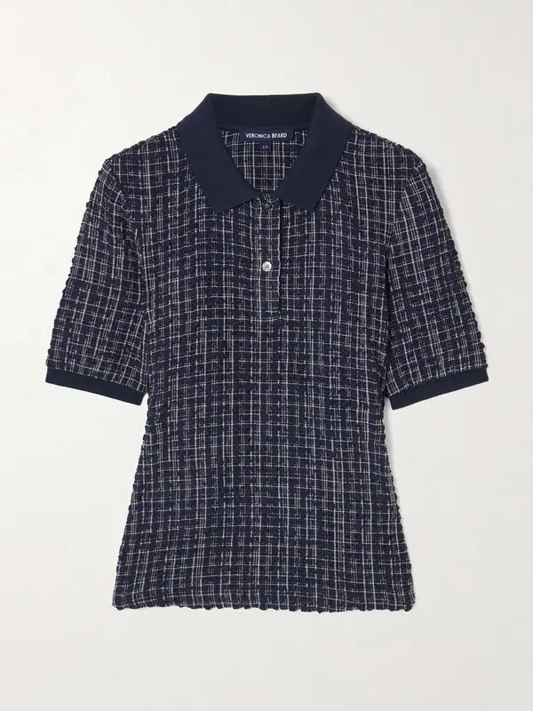 Veronica Beard Benedetta Checked Seersucker Polo Shirt - Navy