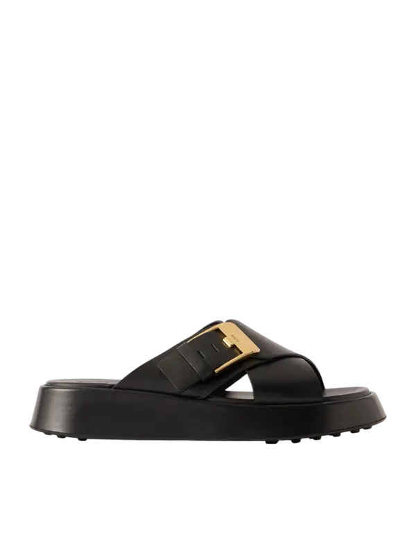 TOD'S Buckled Leather Sandals - Black