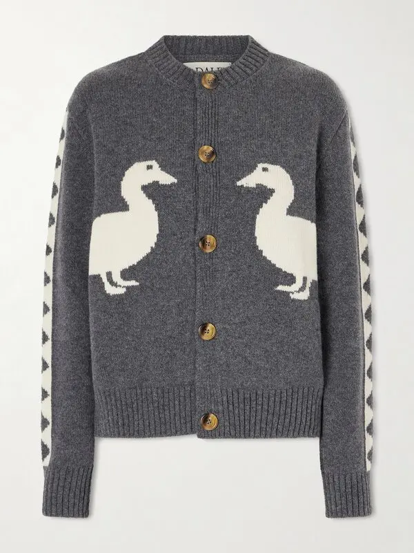 S.S.DALEY Intarsia Wool Cardigan - Gray