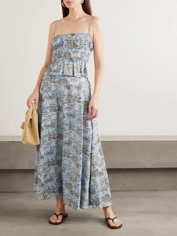Staud Ayla Cropped Shirred Printed Top