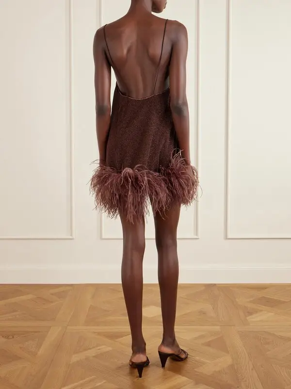 oseree brown dress LumièRe Feather-Trimmed Mini - Color:Yellow Multi Designed to catch the CL_inv_8.5220 SIREN MAXI DRESS BLUE