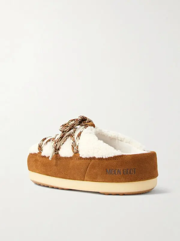 Moon Boot Evx Shearling And Suede Mules - Brown