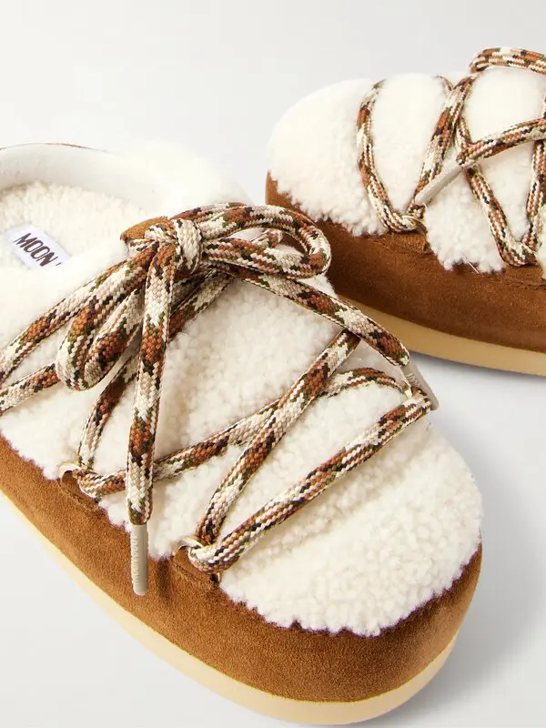 Moon Boot Evx Shearling And Suede Mules - Brown
