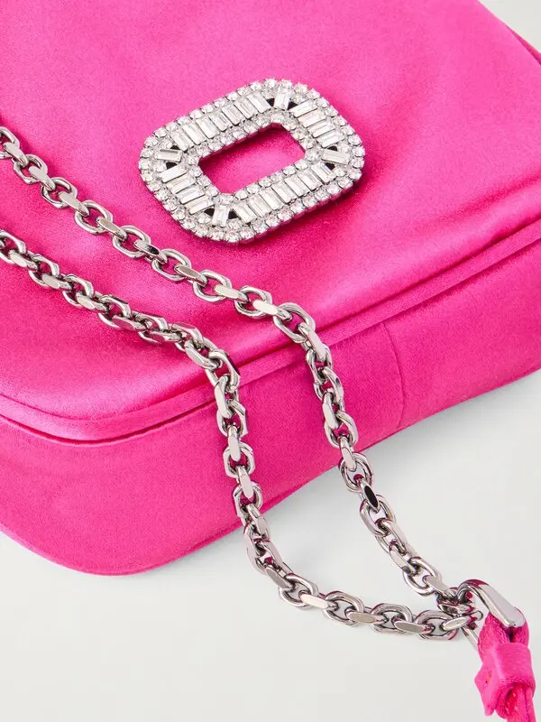 ROGER VIVIER Pilgrim Nano Crystal-embellished Satin Shoulder Bag - Pink