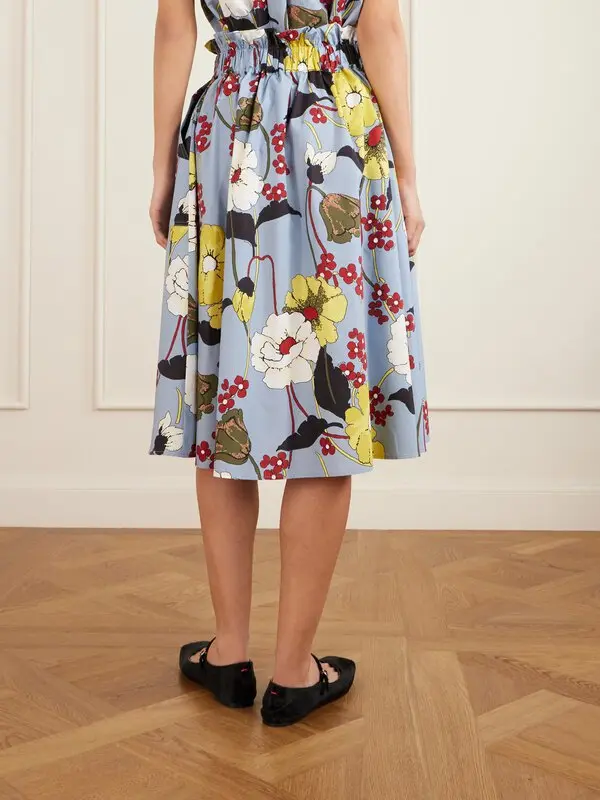 Marni Paneled Floral-print Cotton-poplin Midi Skirt - Blue