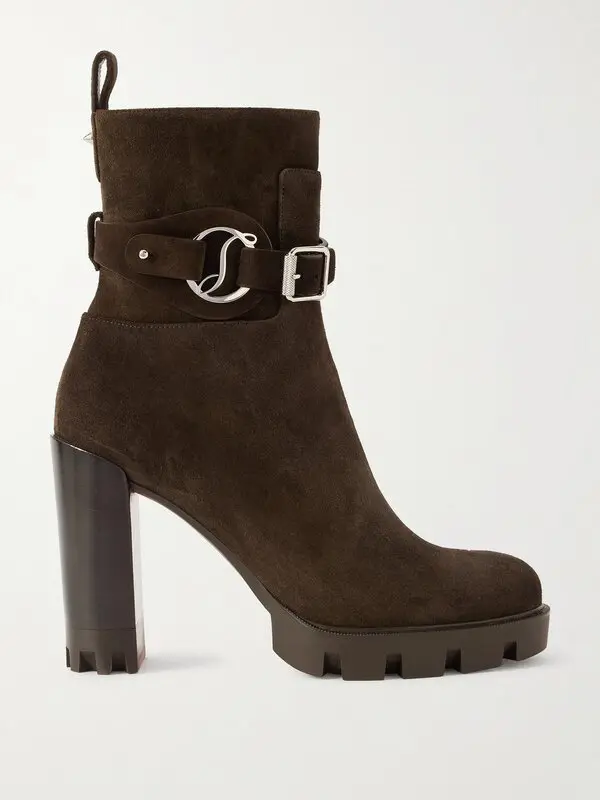 CHRISTIAN LOUBOUTIN Dianouchette 100 Buckled Suede Ankle Boots - Brown