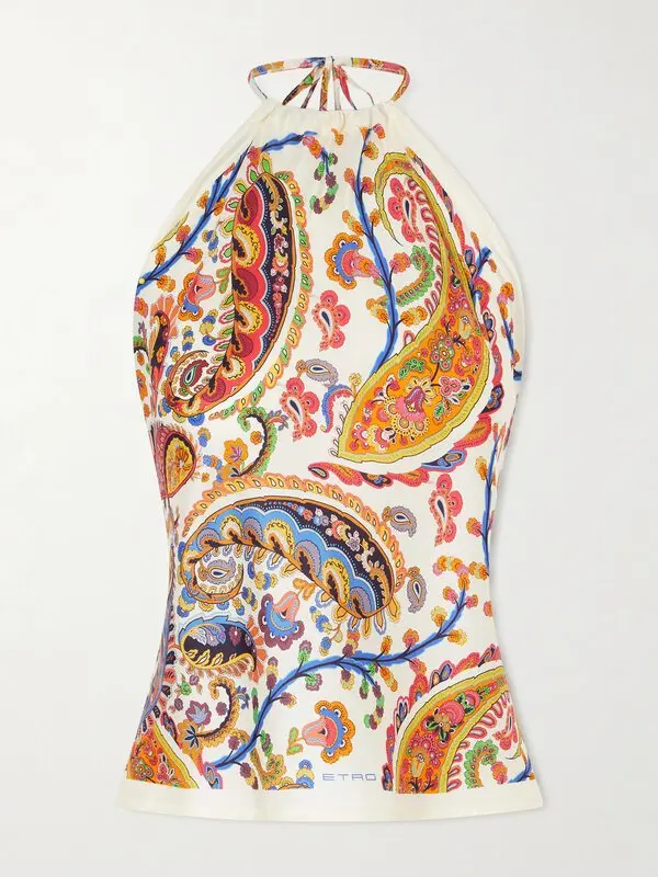 Etro Paisley-print Silk-twill Halterneck Top - Multi