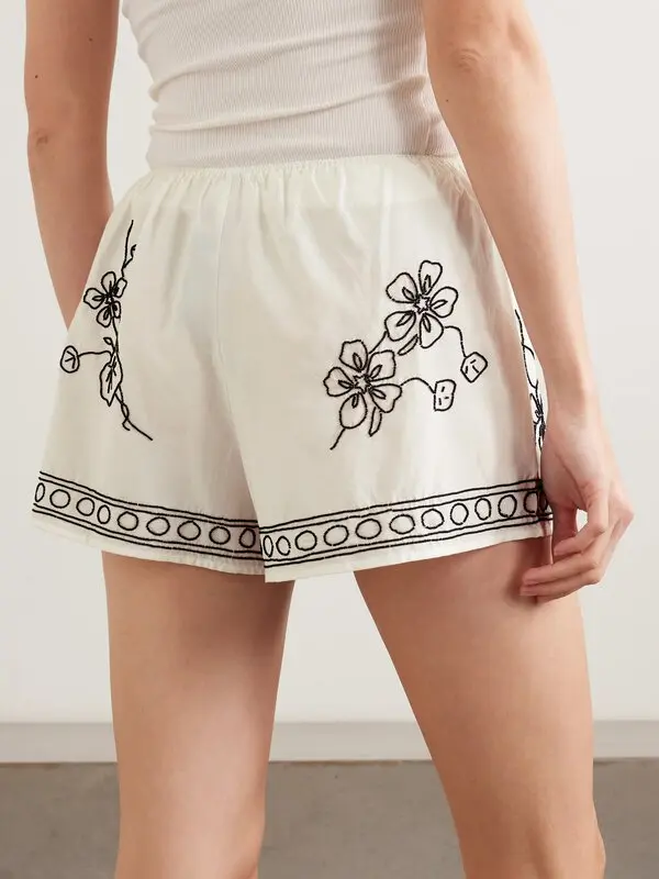 BODE Cockatoo Tap Bead-embellished Cotton And Silk-blend Shorts