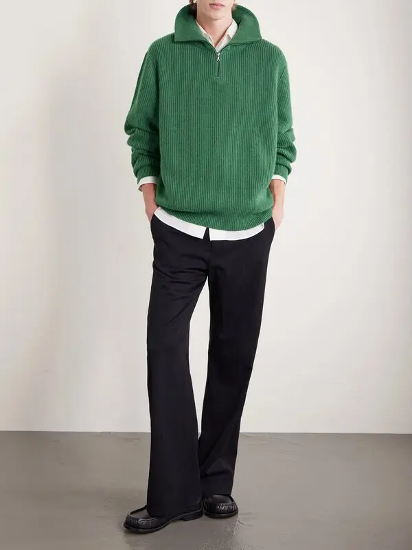 THE ELDER STATESMAN Clemente Ribbed Cashmere Half-zip Sweater - Green