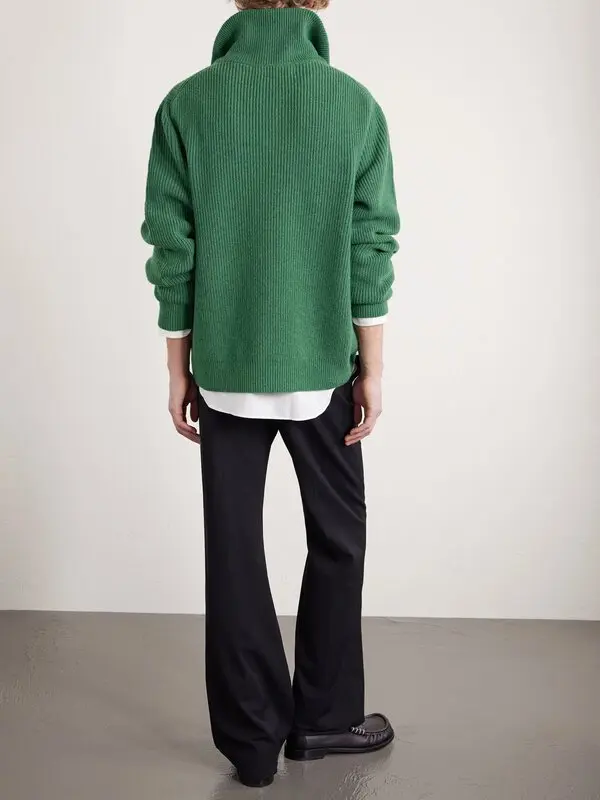 THE ELDER STATESMAN Clemente Ribbed Cashmere Half-zip Sweater - Green