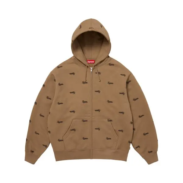 Supreme Repeat Script Zip Up Hooded Sweatshirt - Tan