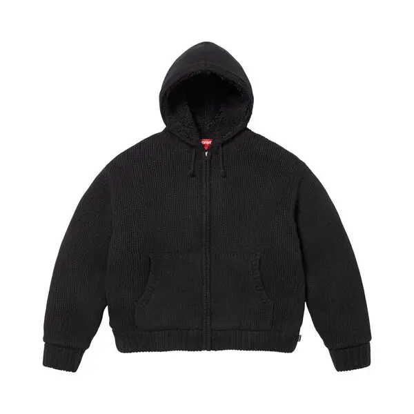 Supreme Faux Shearling Lined Zip Up Hooded Sweater - Black