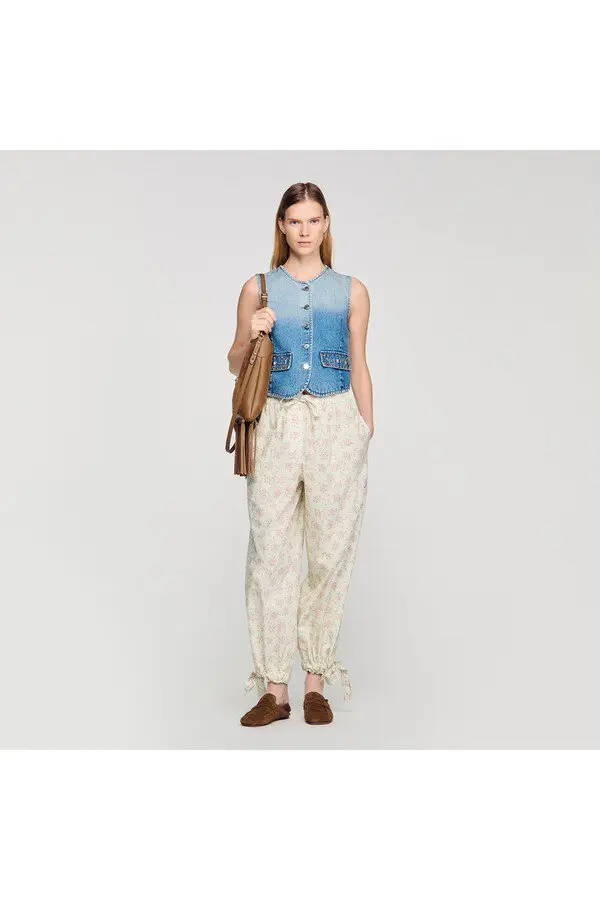 Sandro Cropped Studded Denim Vest - Blue