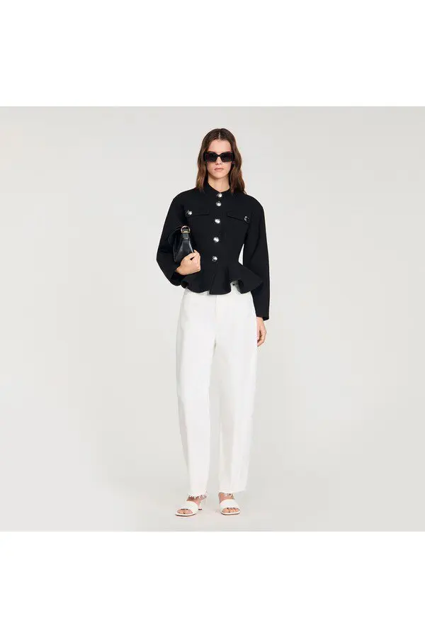 Sandro Cropped Ruffled Peplum Jacket - Black