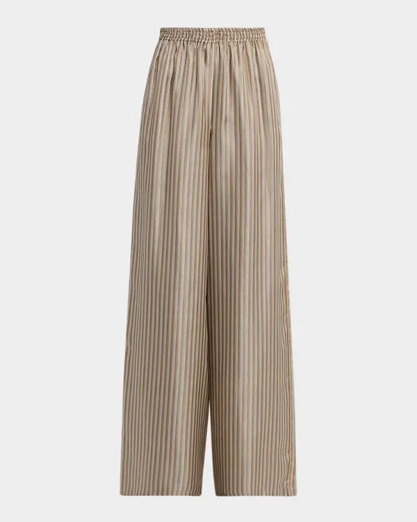 Max Mara Ladino Striped Silk Wide-leg Belted Pants - Hazelnut B