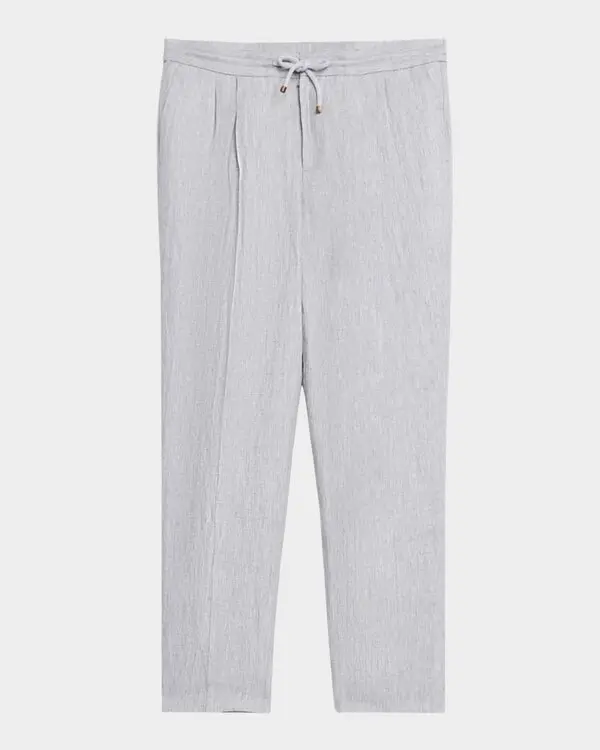 Brunello Cucinelli Linen Chevron Drawstring Pants - Grey