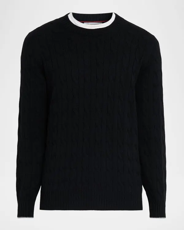 Brunello Cucinelli Cashmere Cable Knit Crewneck Sweater - Black