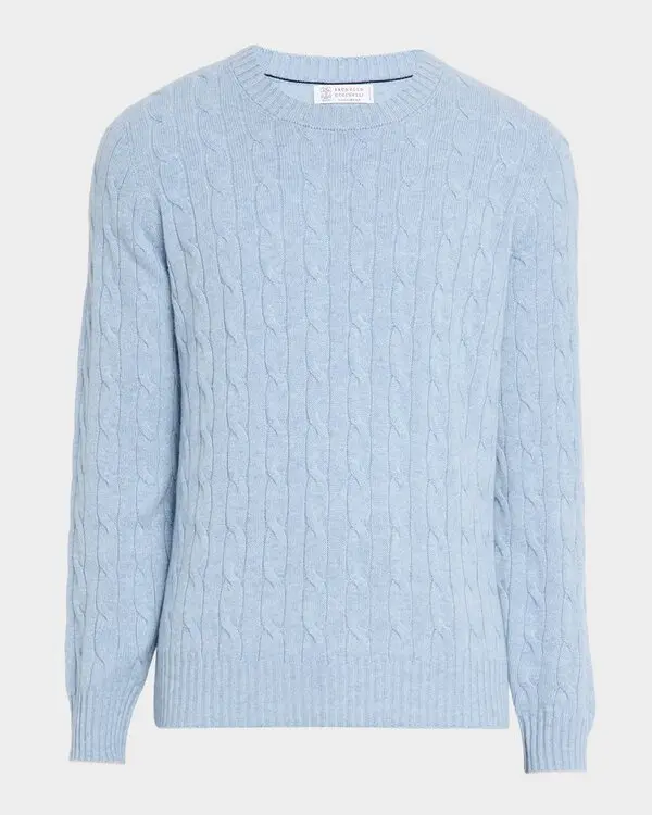 Brunello Cucinelli Cashmere Cable Knit Crewneck Sweater - Cloud