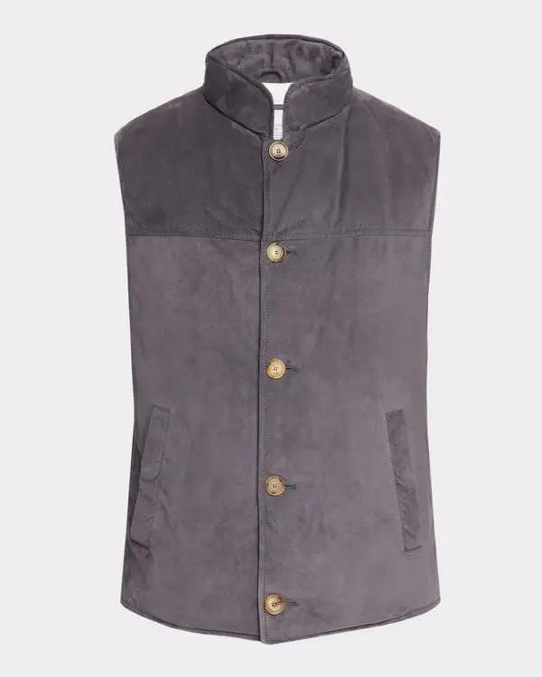 Brunello Cucinelli Button-front Suede Vest - Slate