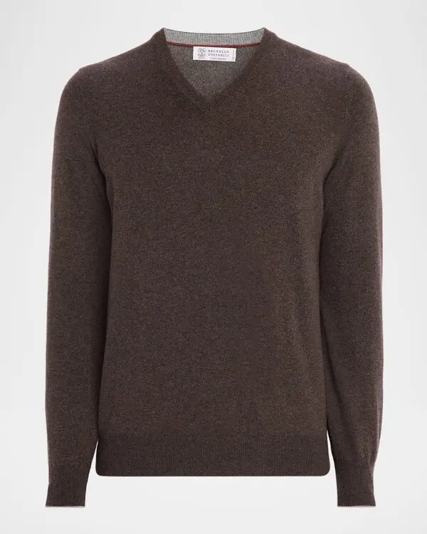 Brunello Cucinelli Cashmere Classic Fit V-neck Sweater - Dark Brown