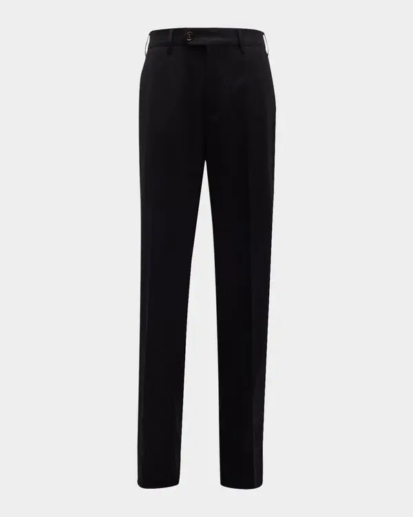 Brunello Cucinelli Light Flannel Flat-front Trousers - Black