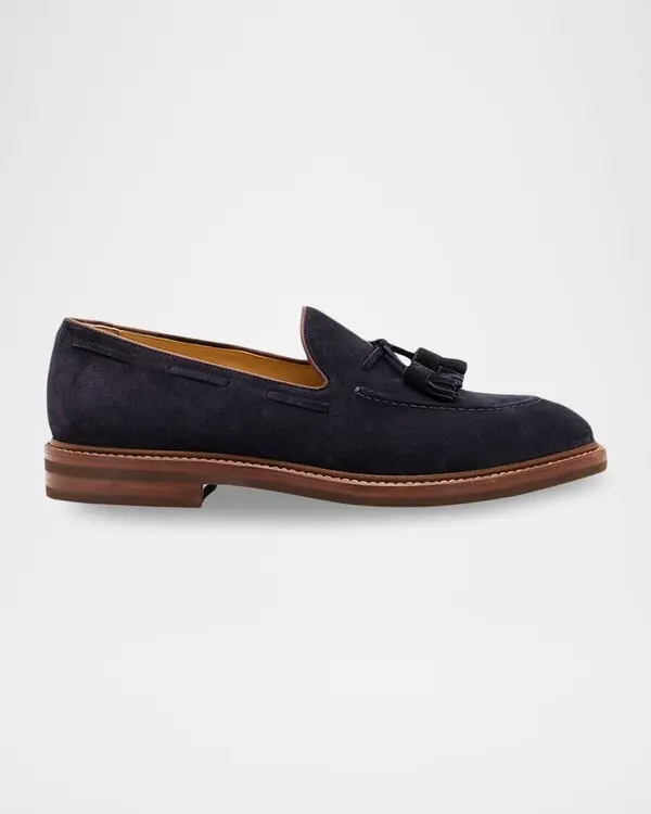 Brunello Cucinelli Suede Tassel Loafers - Navy