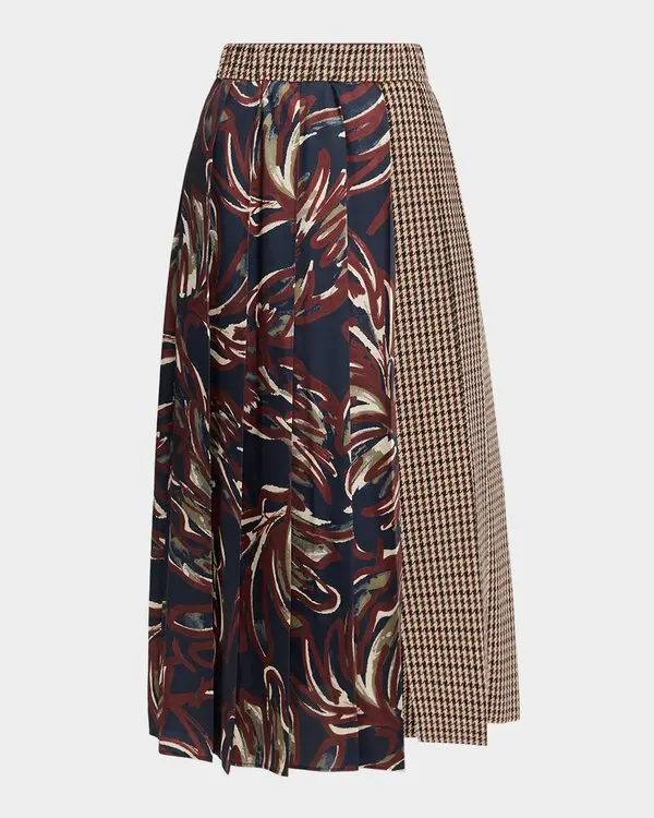 Max Mara Fanale Pleated Houndstooth & Floral Wool-blend Midi Skirt - Purple