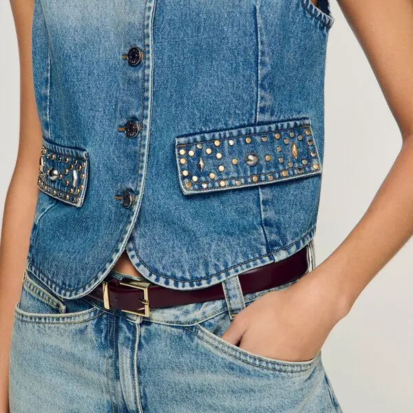 Sandro Cropped Studded Denim Vest