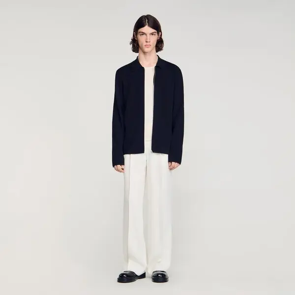 Sandro Zipped Viscose Knit Cardigan - Black