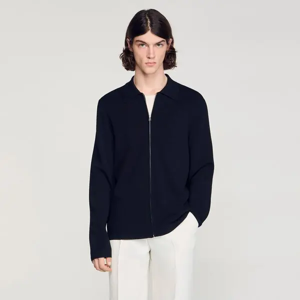 Sandro Zipped Viscose Knit Cardigan - Black