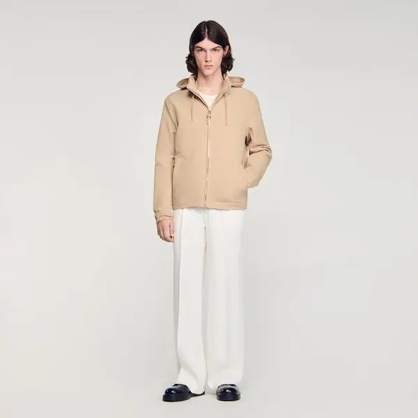 Sandro Hooded Zip-up Jacket - Sand