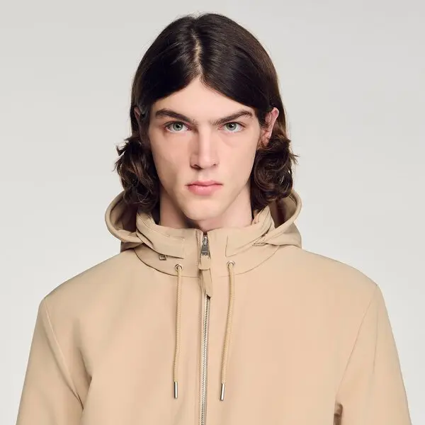 Sandro Hooded Zip-up Jacket - Sand