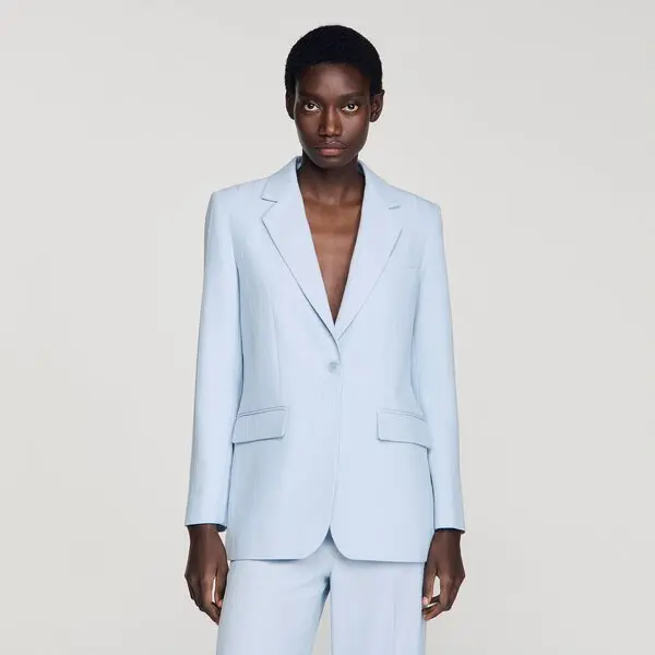 Sandro Striped Sequinned Suit Jacket - Sky Blue
