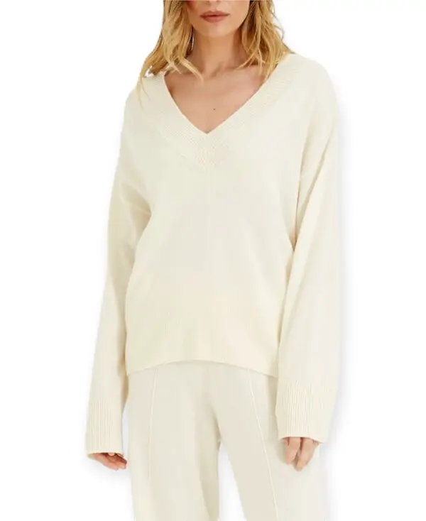 Chinti & Parker V-neck Slouchy Lightweight Sweater - Cream