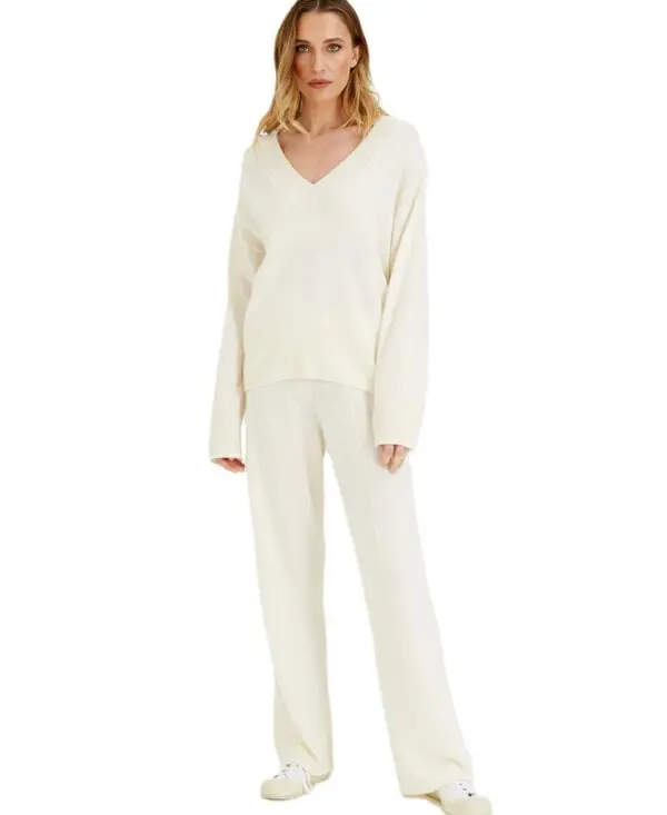 Chinti & Parker V-neck Slouchy Lightweight Sweater - Cream