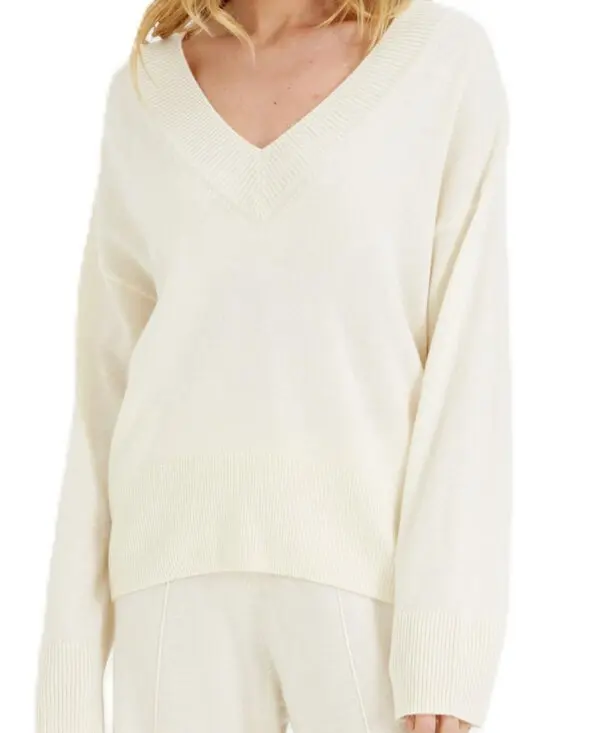 Chinti & Parker V-neck Slouchy Lightweight Sweater - Cream